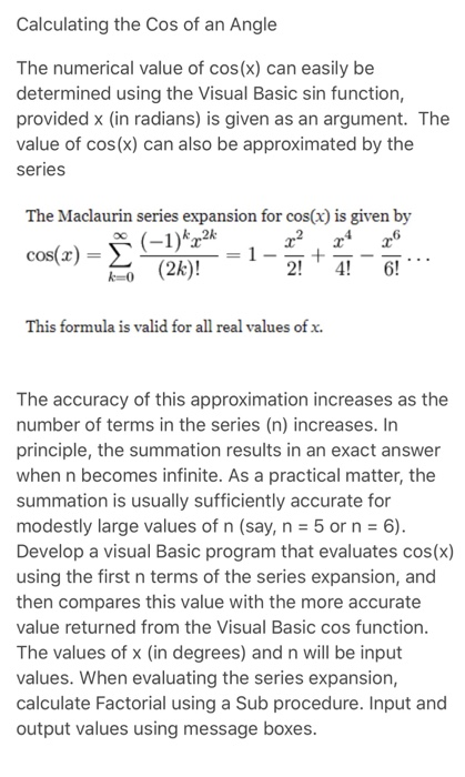 Solved Calculating the Cos of an Angle The numerical value | Chegg.com