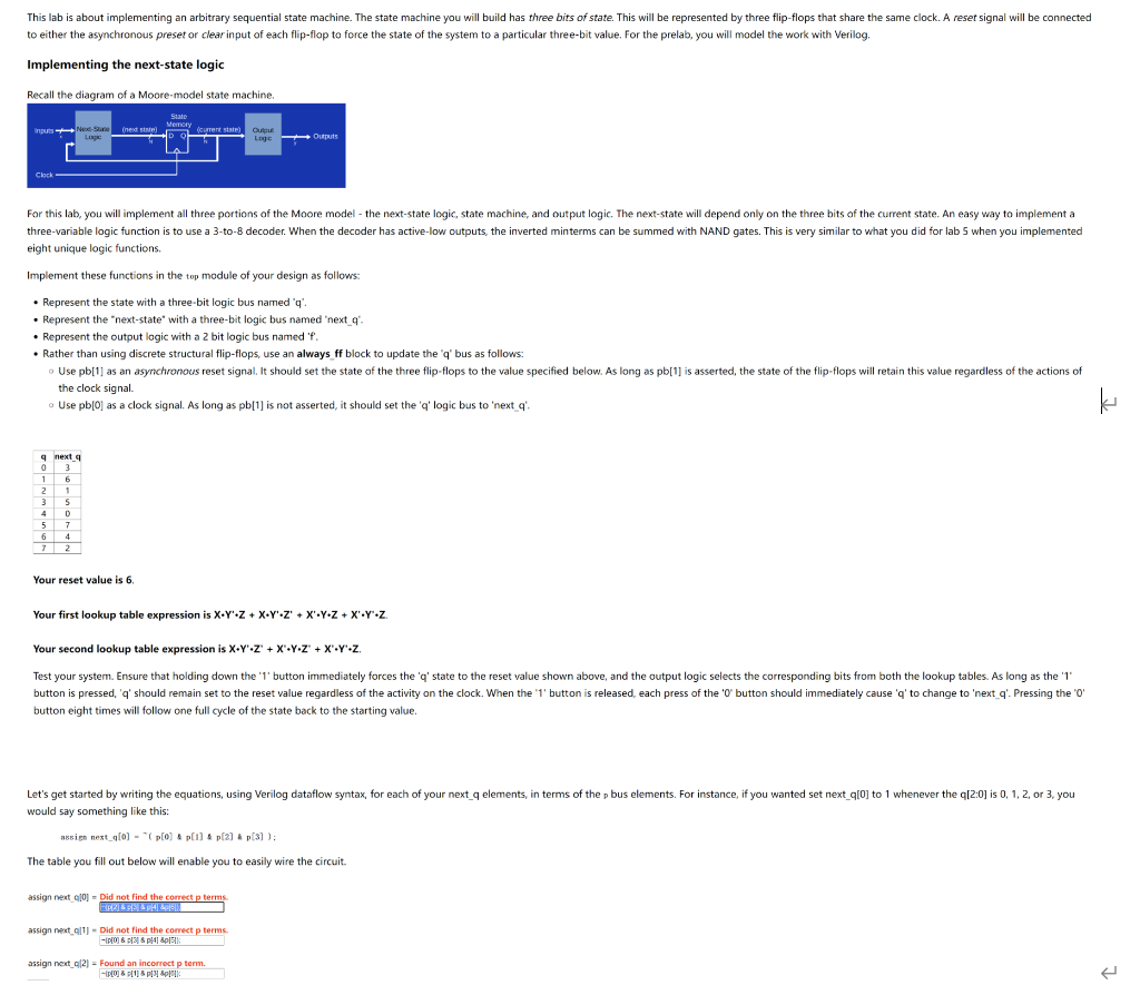 Solved Implementing the next-state logic Recall the diagram | Chegg.com