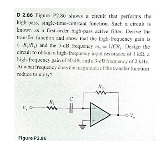 Solved D 2.86 Figure P2.86 shows a circuit that performs the | Chegg.com
