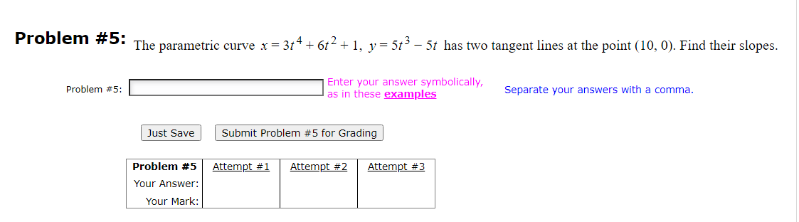 Solved Problem \# 5: The parametric curve | Chegg.com