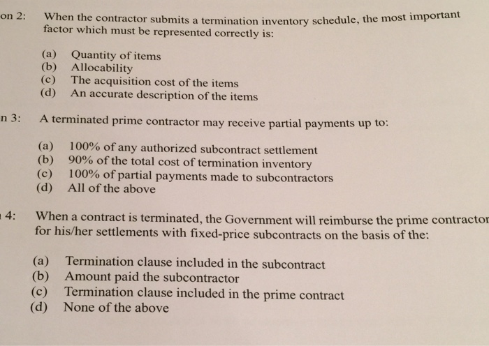 Solved When the contractor submits a termination inventory | Chegg.com