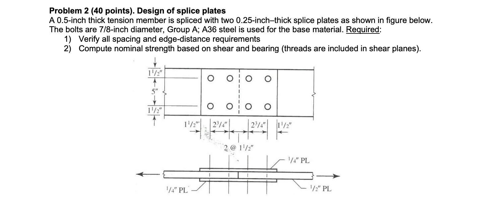 Solved Problem 2 (40 points). Design of splice plates A | Chegg.com