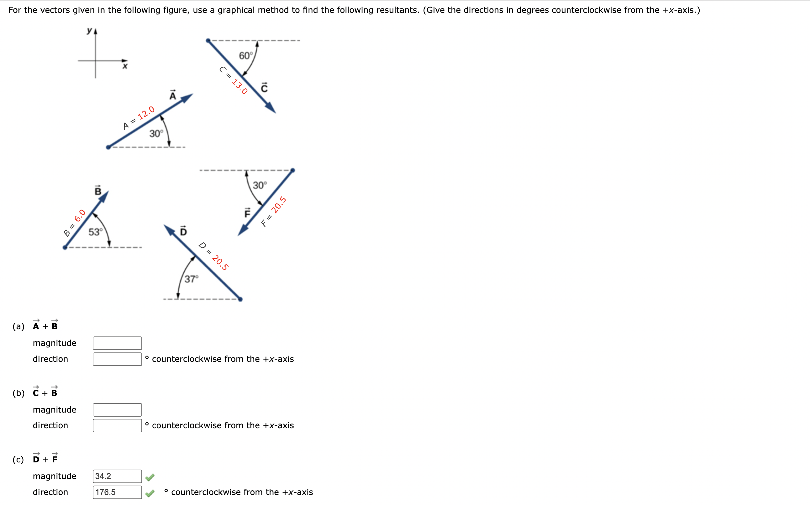 Solved (a) A+B magnitude direction - counterclockwise from | Chegg.com