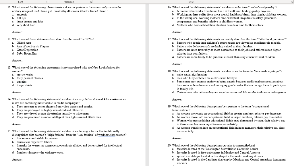 Solved Font Paragraph Styles 11. Which one of the following | Chegg.com
