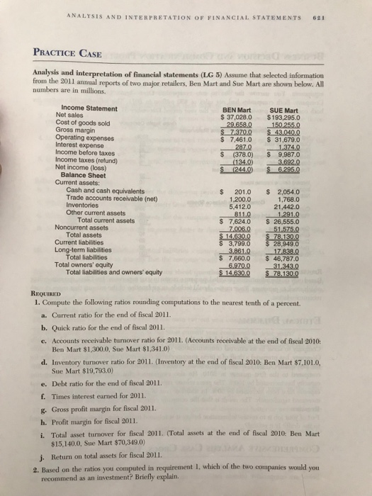 Solved ANALYSIS AND INTERPRETATION OF FINANCIAL STATEMENTS | Chegg.com