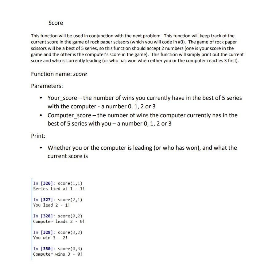 Solved Score This function will be used in conjunction with | Chegg.com