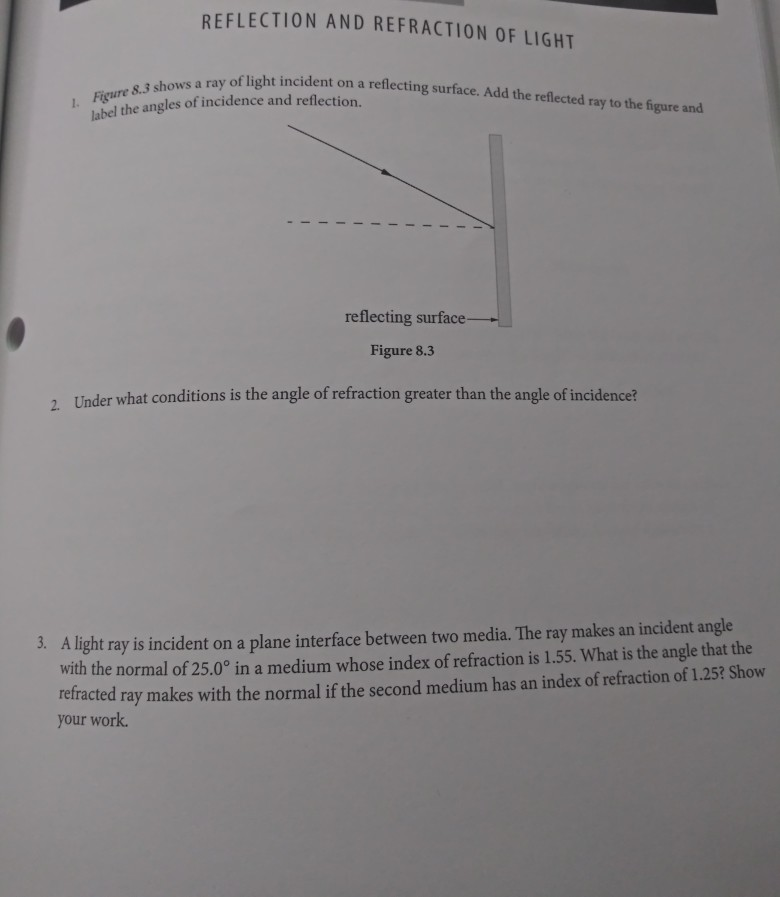 Solved REFLECTION AND REFRACTION OF LIGHT t incident on a | Chegg.com