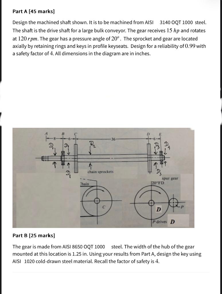 Solved Part A (45 marks] Design the machined shaft shown. It | Chegg.com