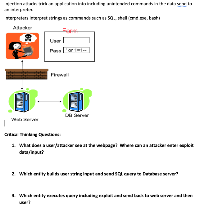 Injection attacks trick an application into including | Chegg.com