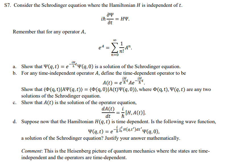 Solved S7. Consider the Schrodinger equation where the | Chegg.com