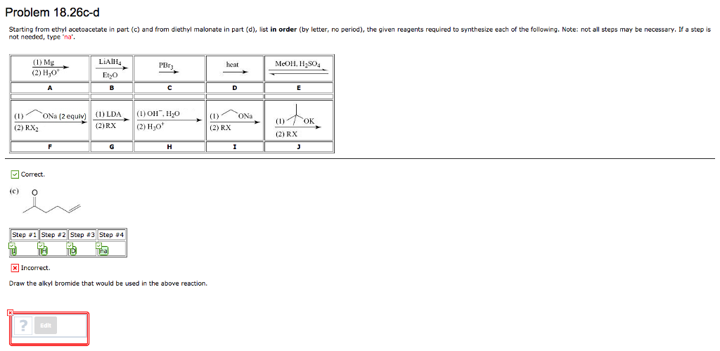 Solved Problem 18.26c-d Starting from ethyl acetoacetate in | Chegg.com