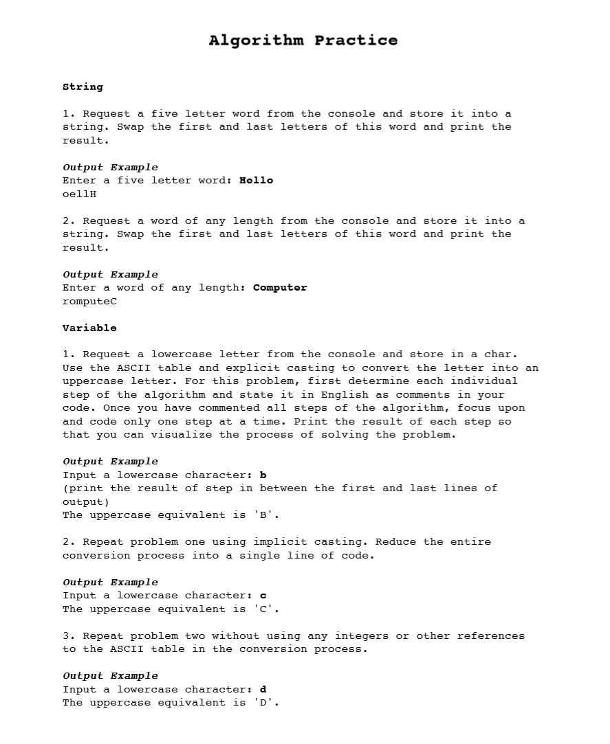 Solved Algorithm Practice String 1 Request A Five Letter