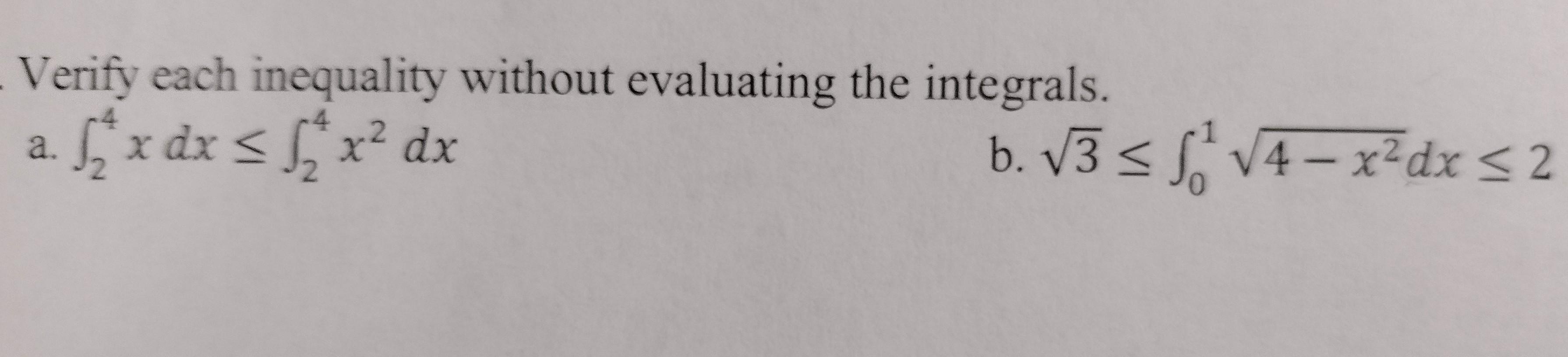 Solved Verify each inequality without evaluating the | Chegg.com