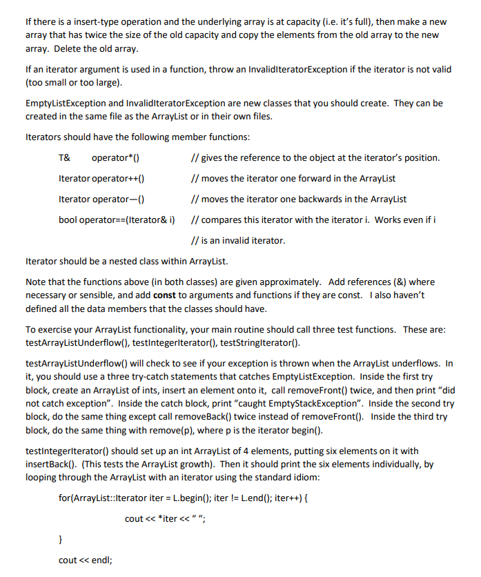You are to write a generic (templated) C++ ArrayList | Chegg.com