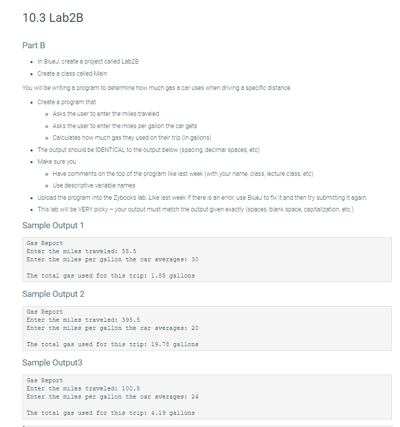 Solved 10.3 Lab2B Part B • In BlueJ, create a project called | Chegg.com