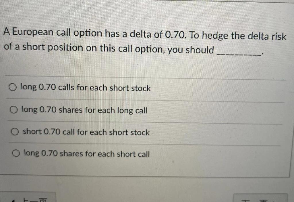 Solved a A European call option has a delta of 0.70. To | Chegg.com