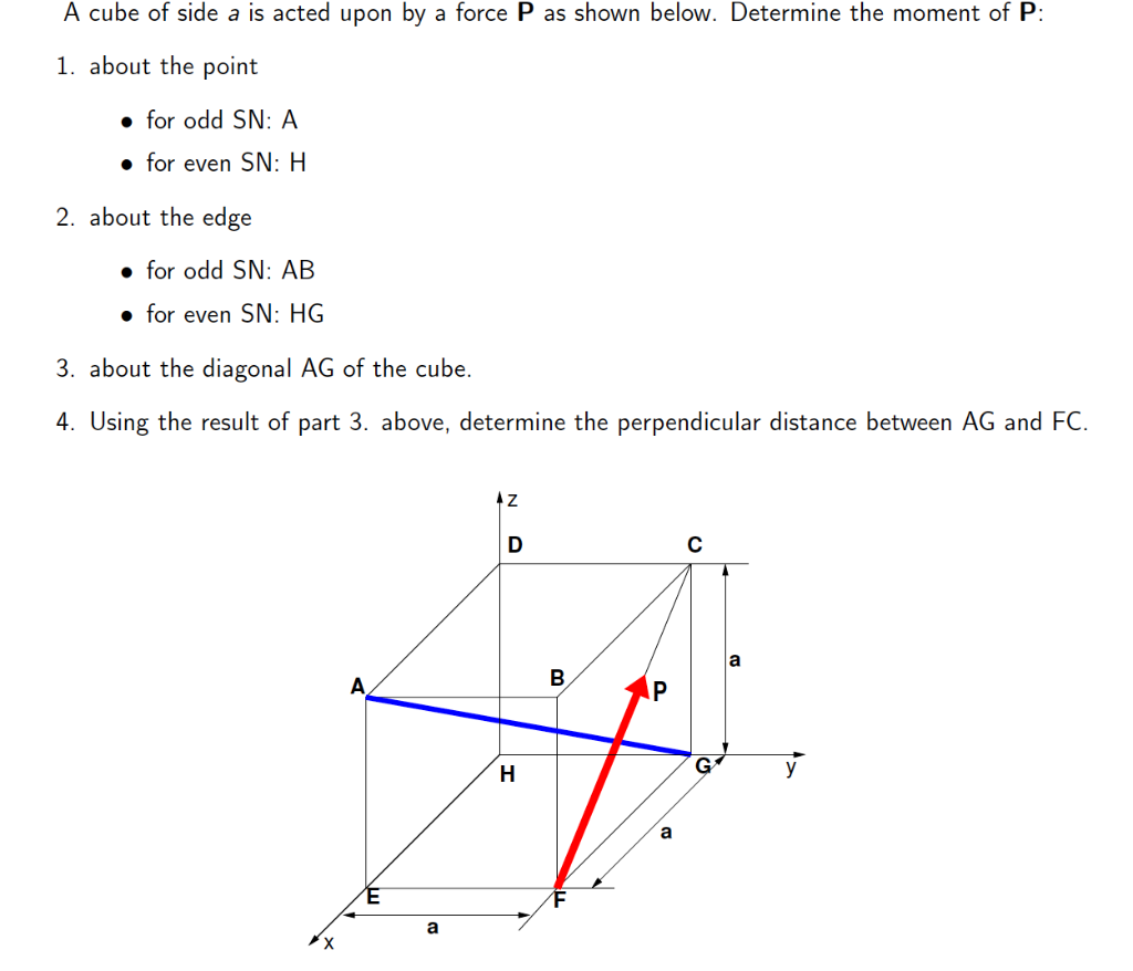 A cube of side a is acted upon by a force P as shown | Chegg.com