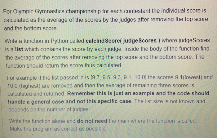 Solved pythonfor olympic gymnastics championship for each | Chegg.com