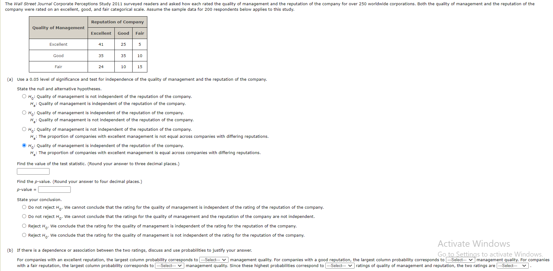 Solved company were rated on an excellent, good, and fair | Chegg.com