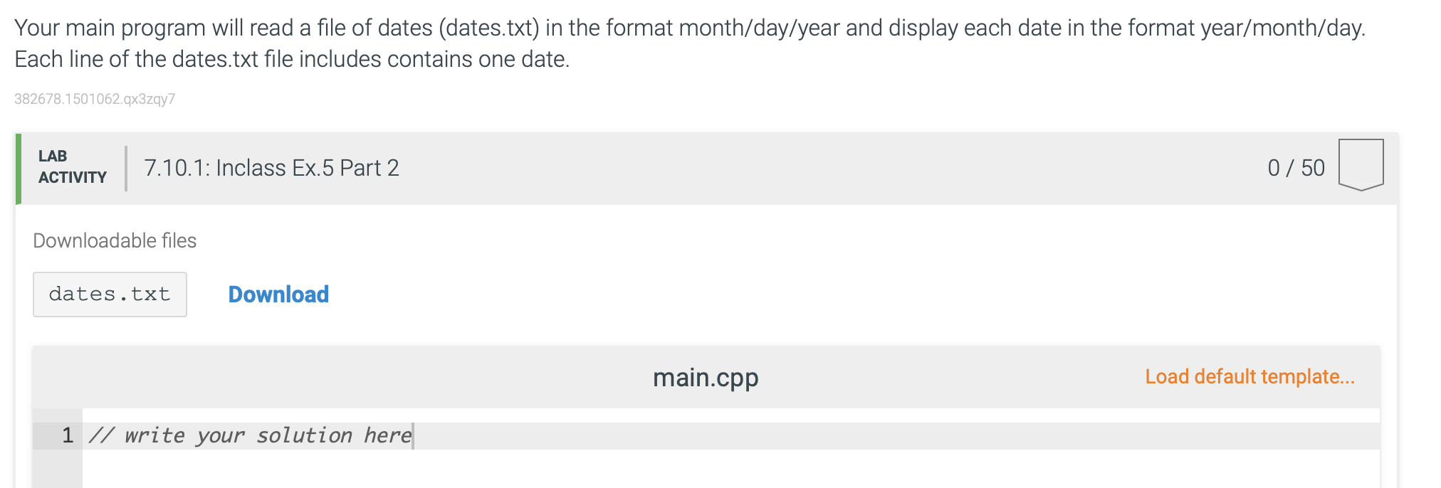 Solved Your main program will read a file of dates | Chegg.com