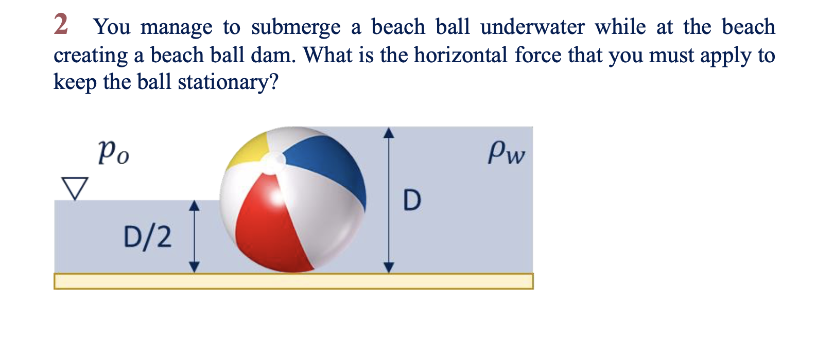 Solved 2 You manage to submerge a beach ball underwater | Chegg.com
