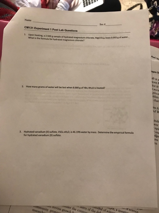 Solved Name See # CM131 Experiment 1 Post Lab Questions 1. | Chegg.com