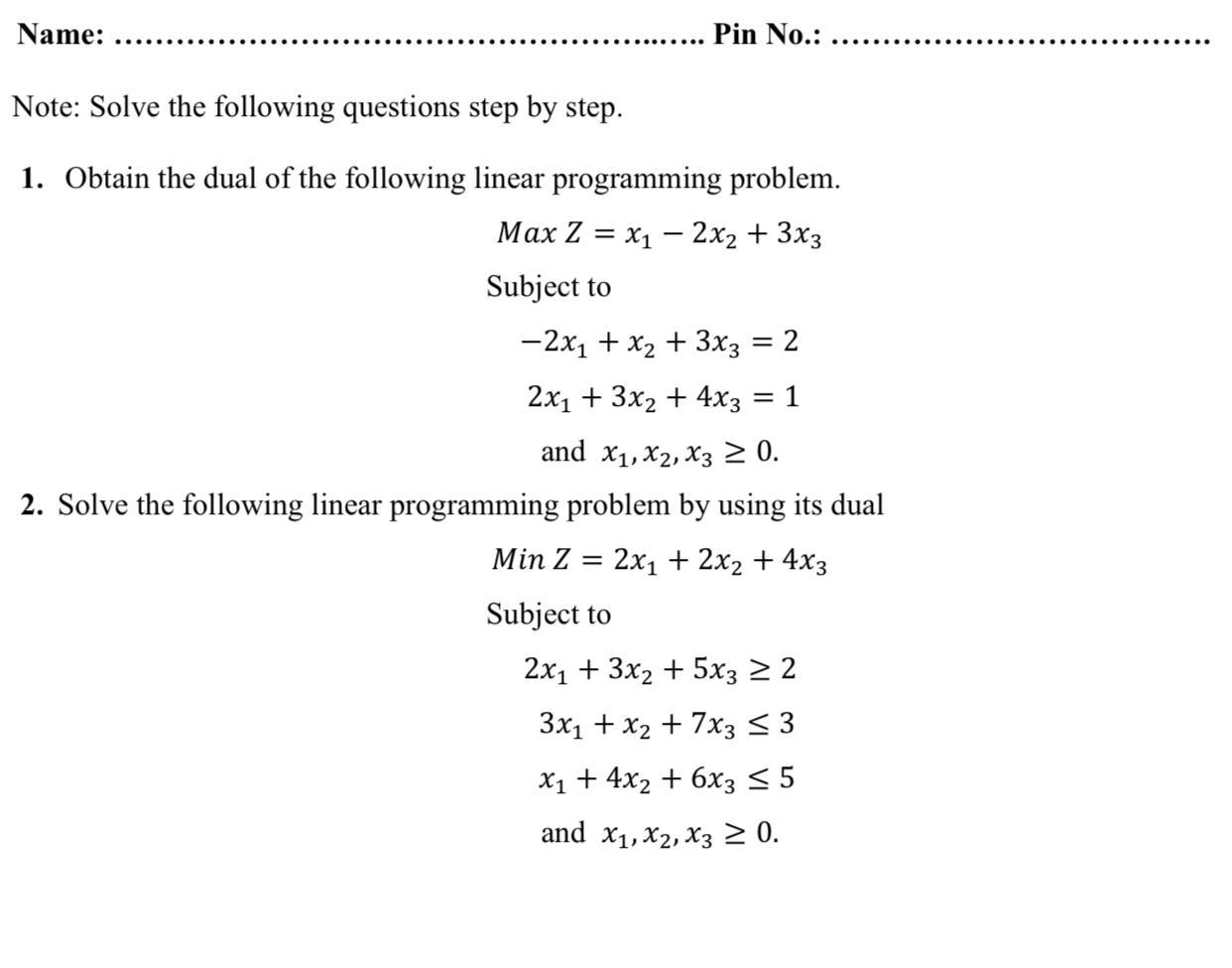 Solved Name: Pin No.: Note: Solve the following questions | Chegg.com