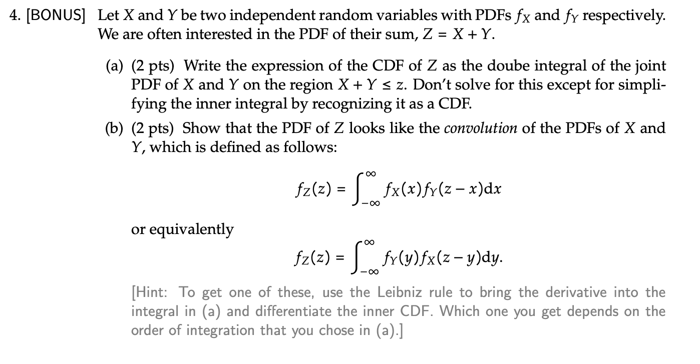 Solved S] Let X and Y be two independent random variables | Chegg.com