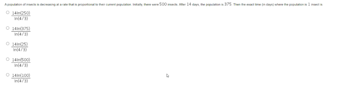 Solved A population of insects is decreasing at a rate that | Chegg.com