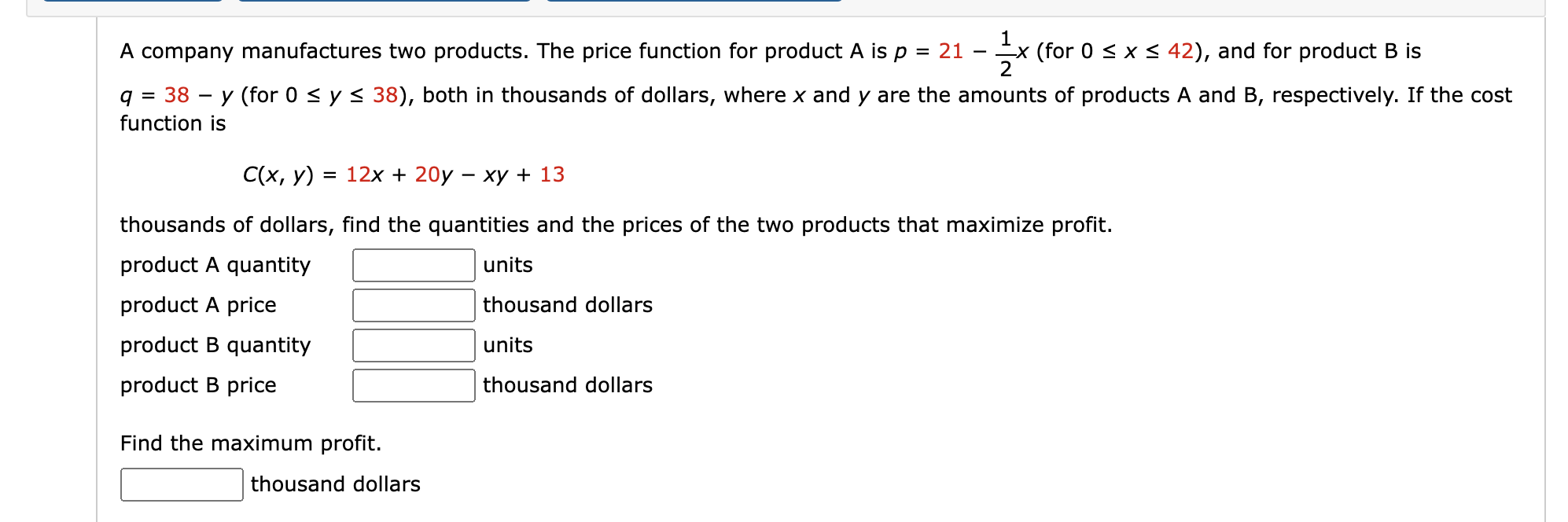 Solved A company manufactures two products. The price | Chegg.com