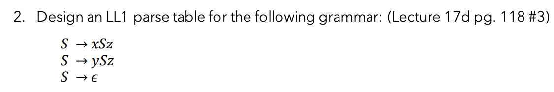 Solved 2. Design an LL1 parse table for the following | Chegg.com