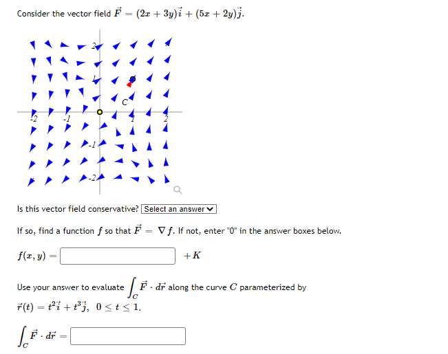 Solved Consider the vector field F=(2x+3y)i+(5x+2y)j. Is | Chegg.com