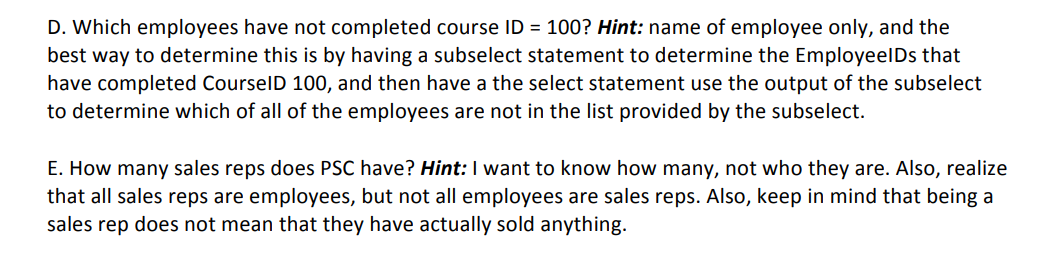 Deliverable 2. SQL Statements Each question within | Chegg.com