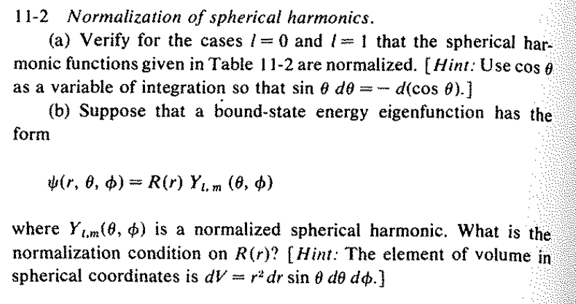 Solved 11-2 Normalization of spherical harmonics. (a) Verify | Chegg.com