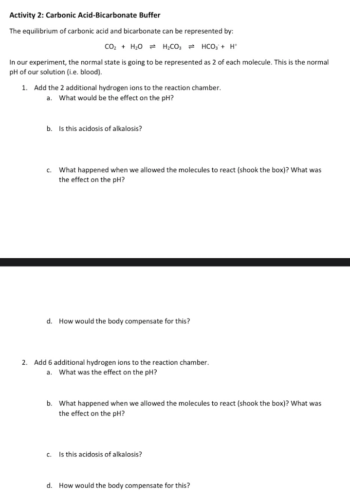 Solved Activity 2: Carbonic Acid-Bicarbonate Buffer The | Chegg.com