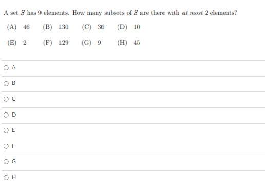 Solved A set S has 9 elements. How many subsets of S are | Chegg.com
