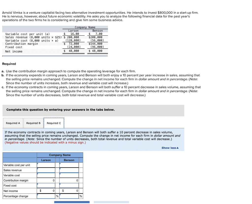 Solved Arnold Vimka is a venture capitalist facing two | Chegg.com