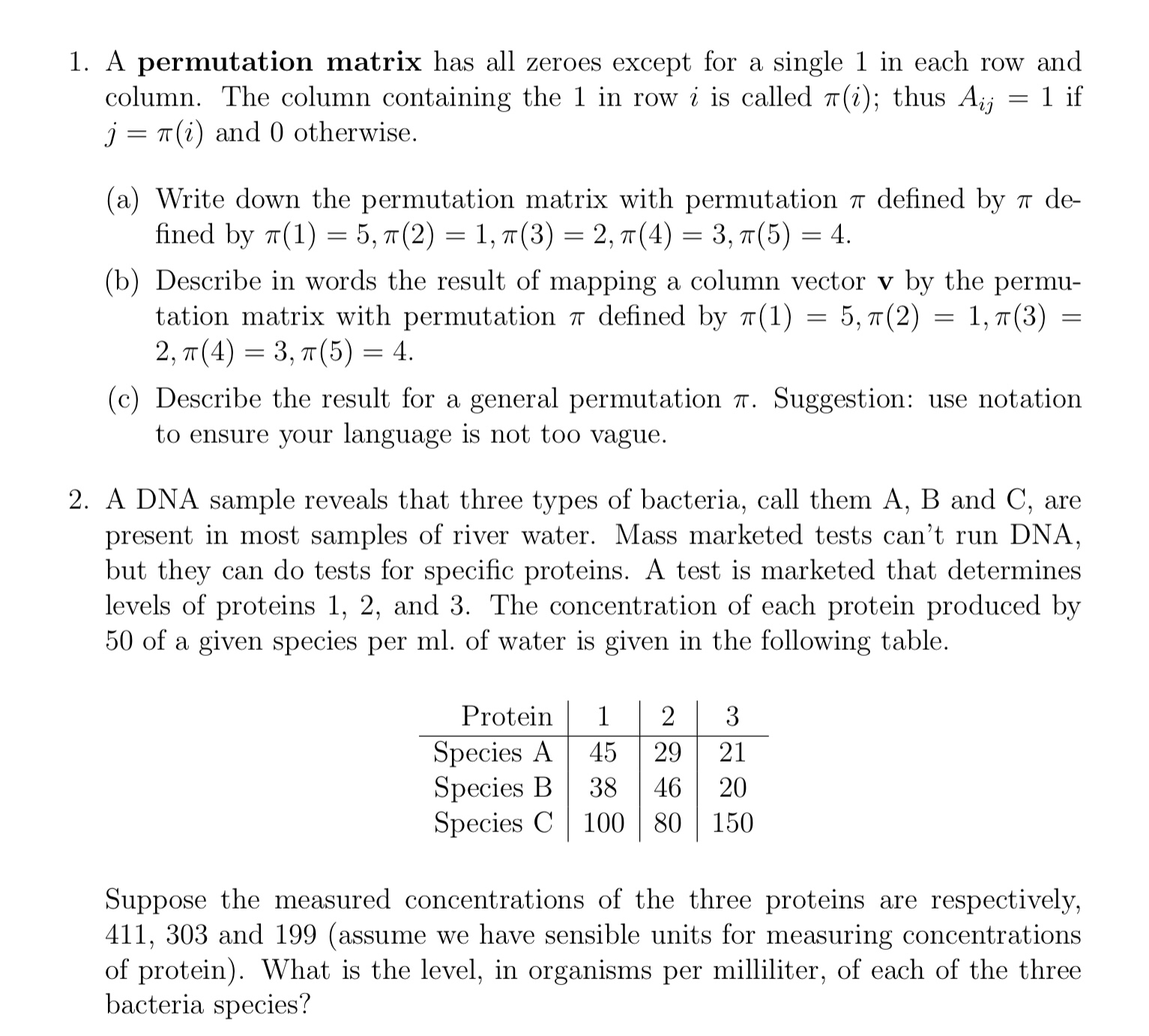 Solved A permutation matrix has all zeroes except for a | Chegg.com
