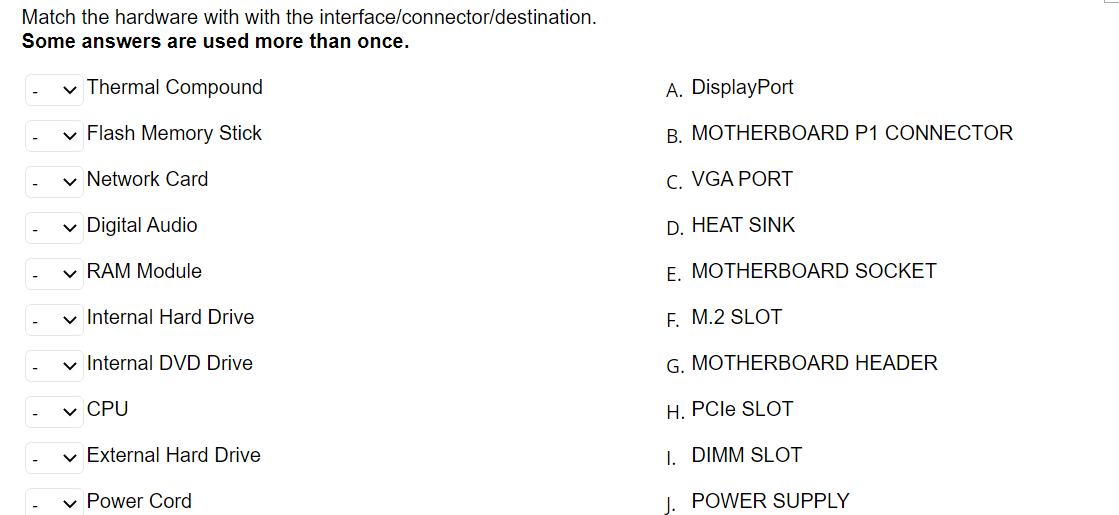 Solved Match the hardware with with the | Chegg.com