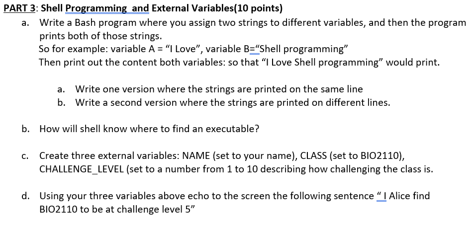 Solved PART 3: Shell Programming and External Variables(10 | Chegg.com