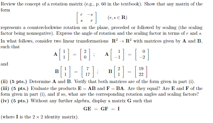 Solved r -S Review the concept of a rotation matrix (e.g., | Chegg.com