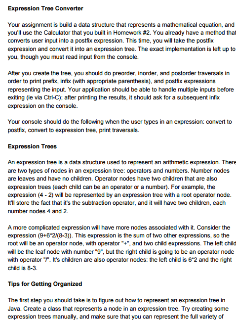 Solved Expression Tree Converter Your assignment is build a | Chegg.com
