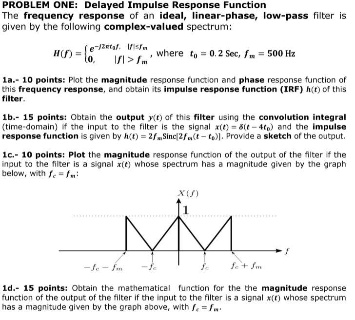 Solved PROBLEM ONE: Delayed Impulse Response Function The | Chegg.com