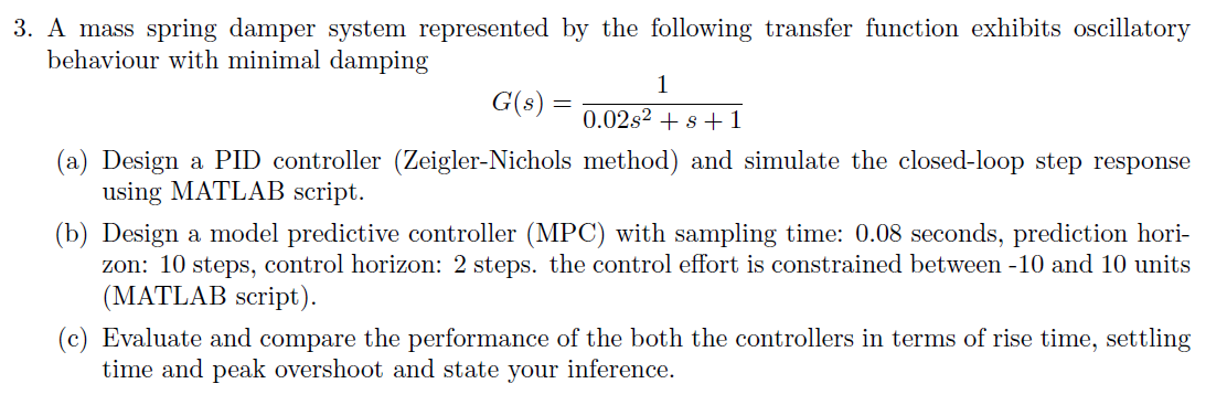 Solved A mass spring damper system represented by the | Chegg.com