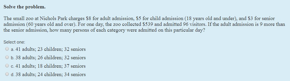 Solved Solve the problem. The small zoo at Nichols Park | Chegg.com