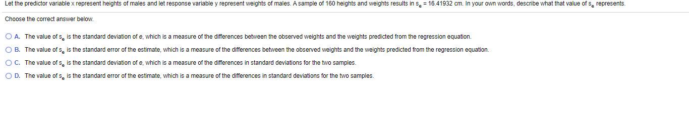 Solved Let the predictor variable x represent heights of | Chegg.com