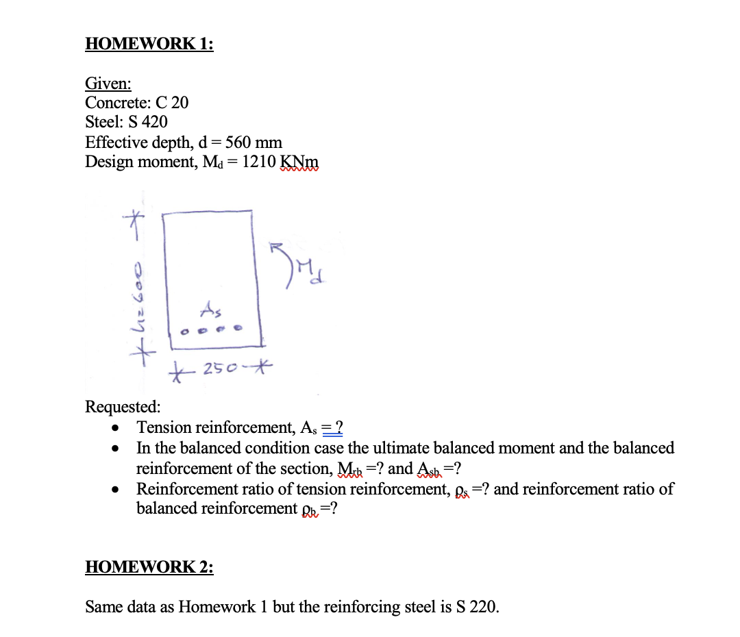 Solved Given: Concrete: C 20 Steel: S 420 Effective depth, | Chegg.com