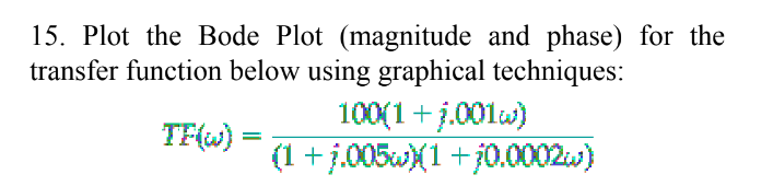 Solved 15. Plot the Bode Plot (magnitude and phase) for the | Chegg.com