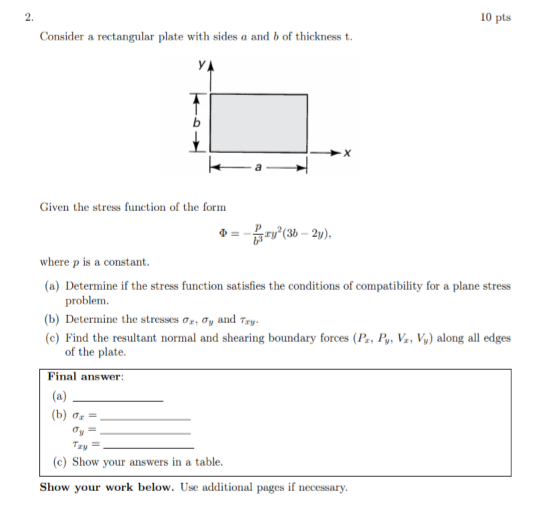 2. 10 pts Consider a rectangular plate with sides a | Chegg.com