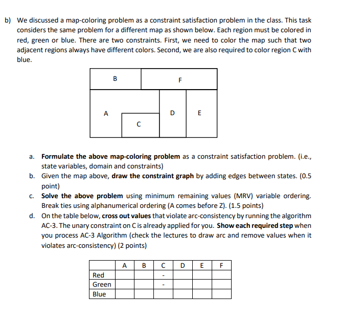 Solved b) We discussed a map-coloring problem as a | Chegg.com